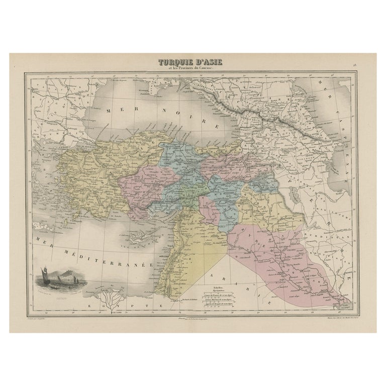 Original Antique Map of Turkey in Asia, 1880 For Sale at 1stDibs