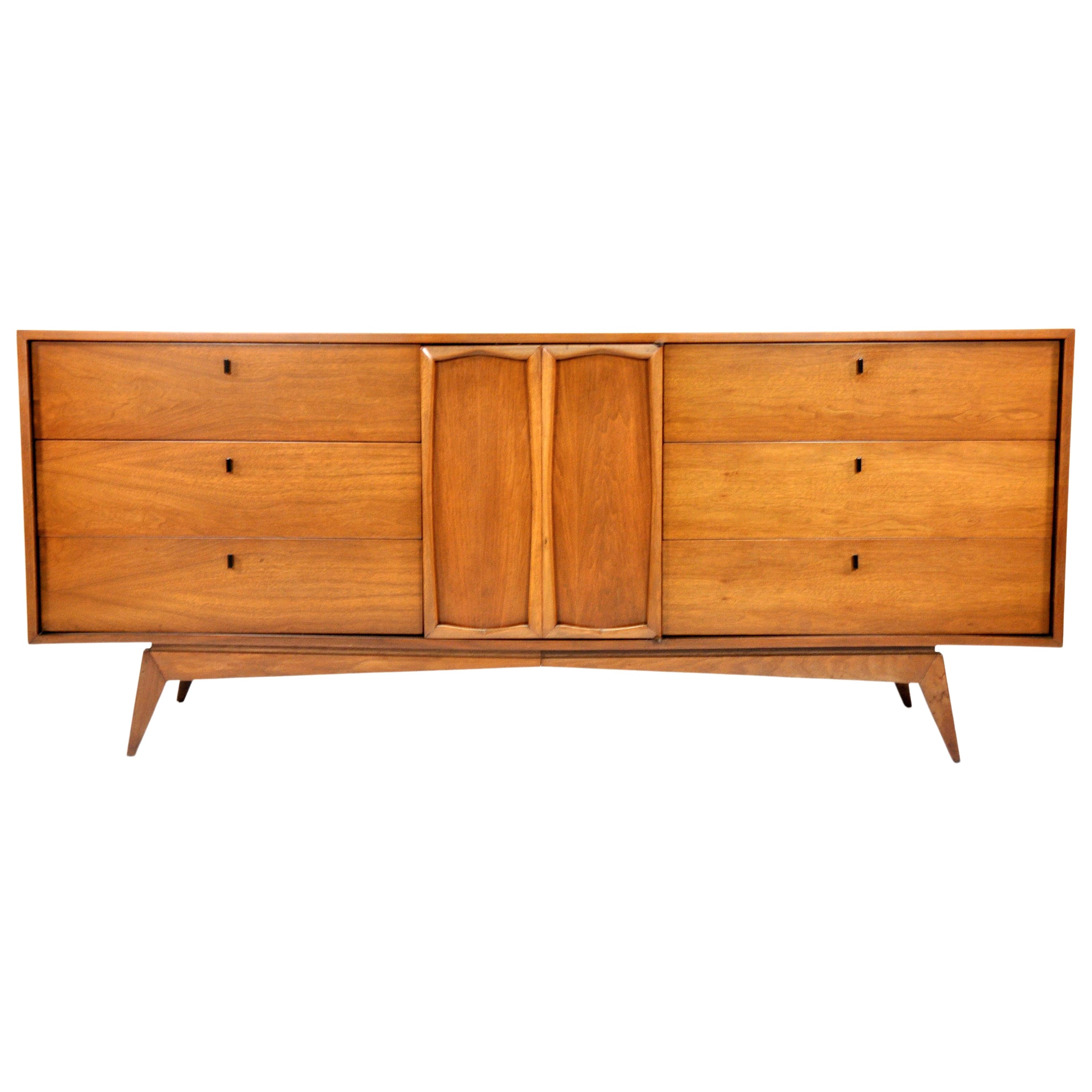 Mid-Century Modern Diamond Front Walnut Triple Dresser at 1stDibs