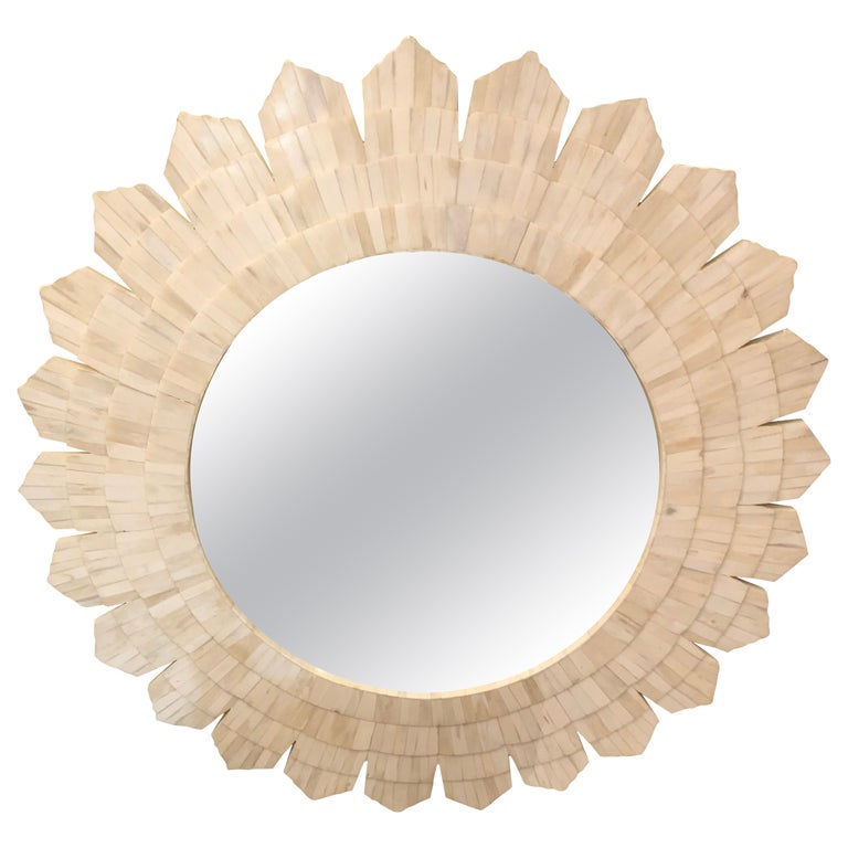 Glamorous Large White Tessellated Stone Sunburst Mirror at 1stDibs