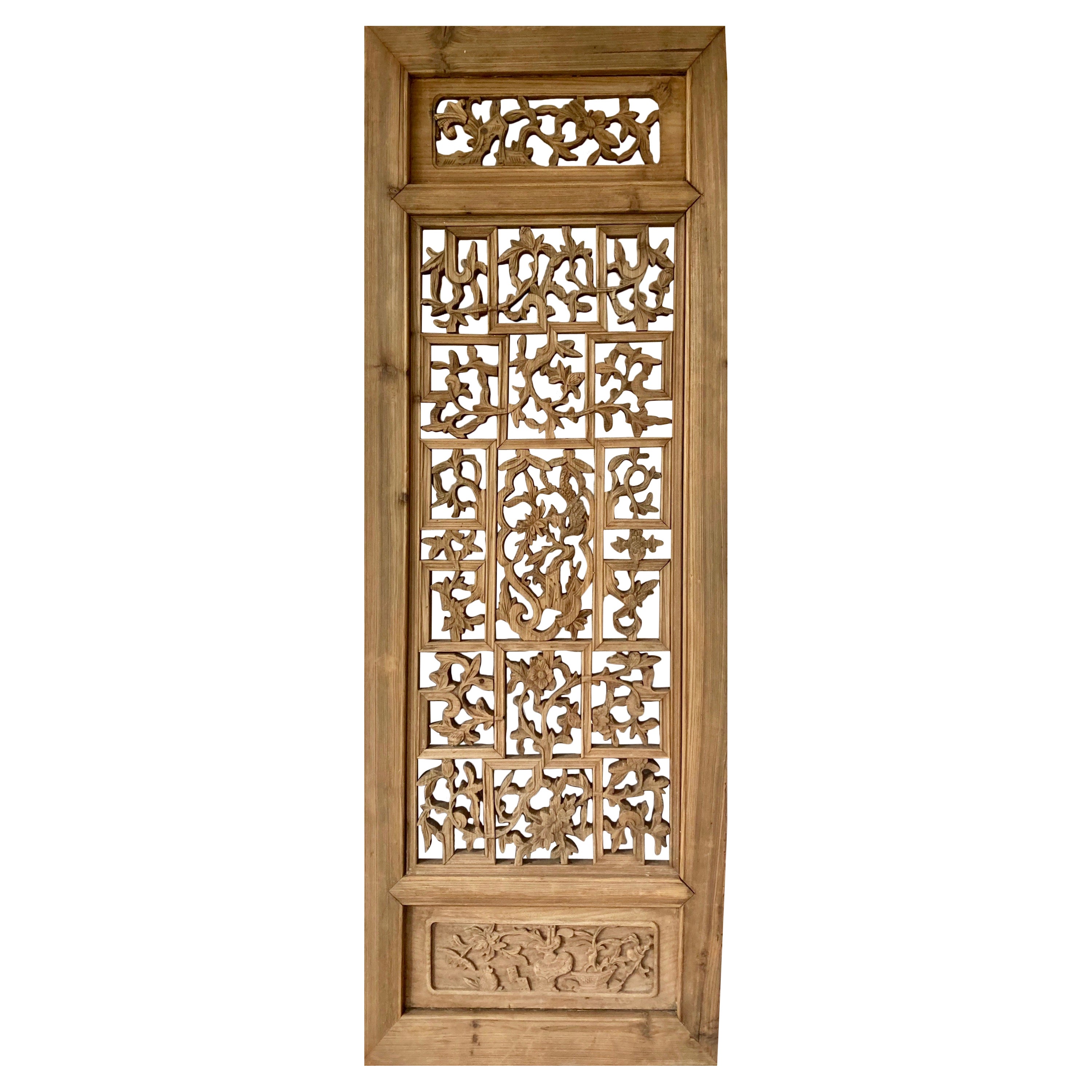 Chinese Carved Wood Panel For Sale at 1stDibs