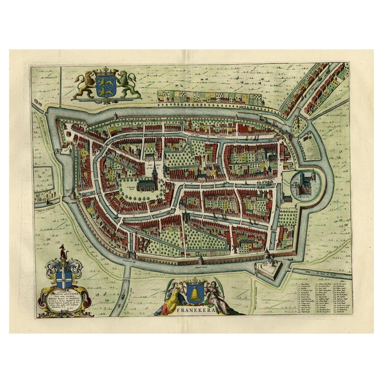 Old Map of the City of Franeker, Friesland by the Famous Mapmaker Blaeu ...