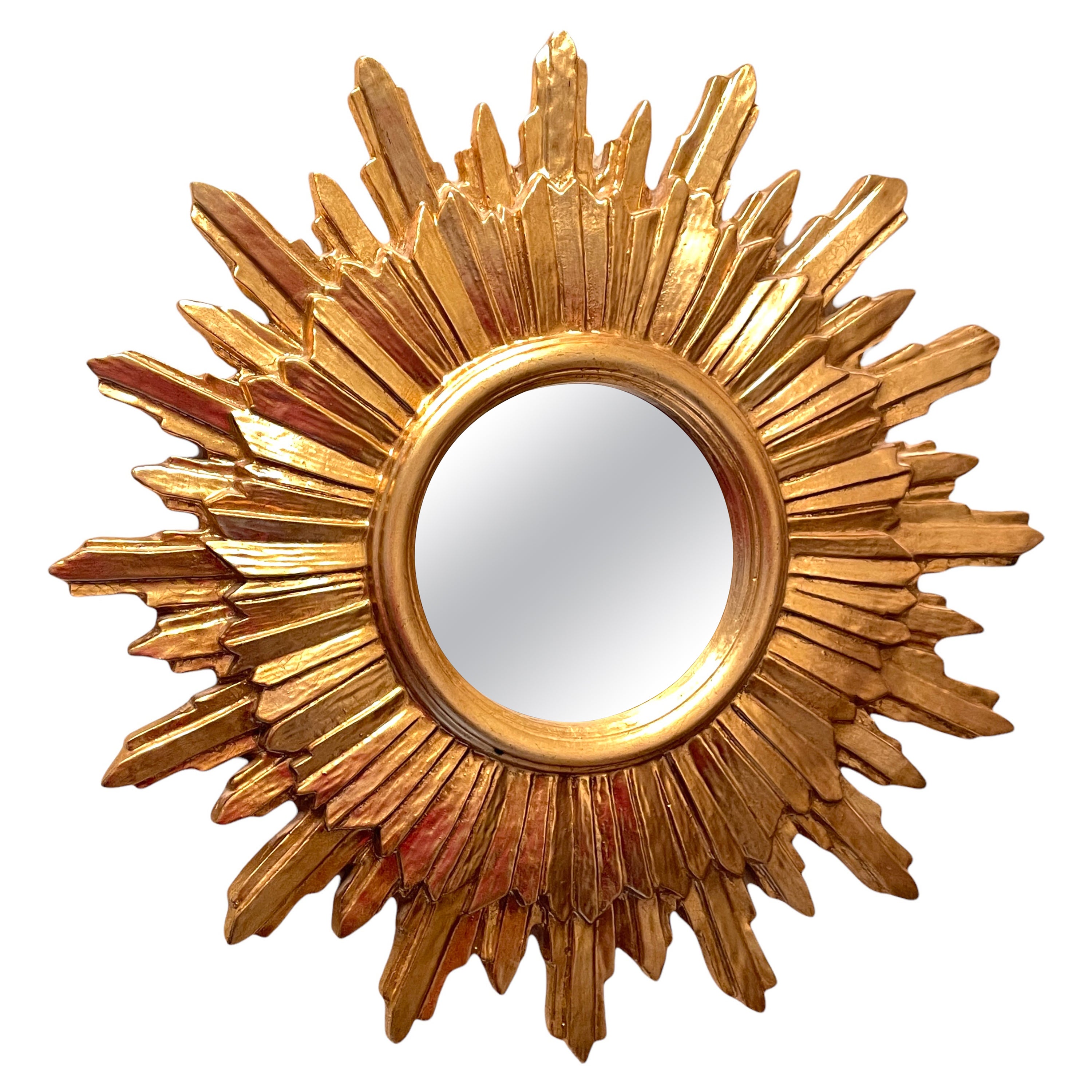 Extra Large Carved Wooden Brutalist Sunburst or Starburst Mirror, 1960s ...