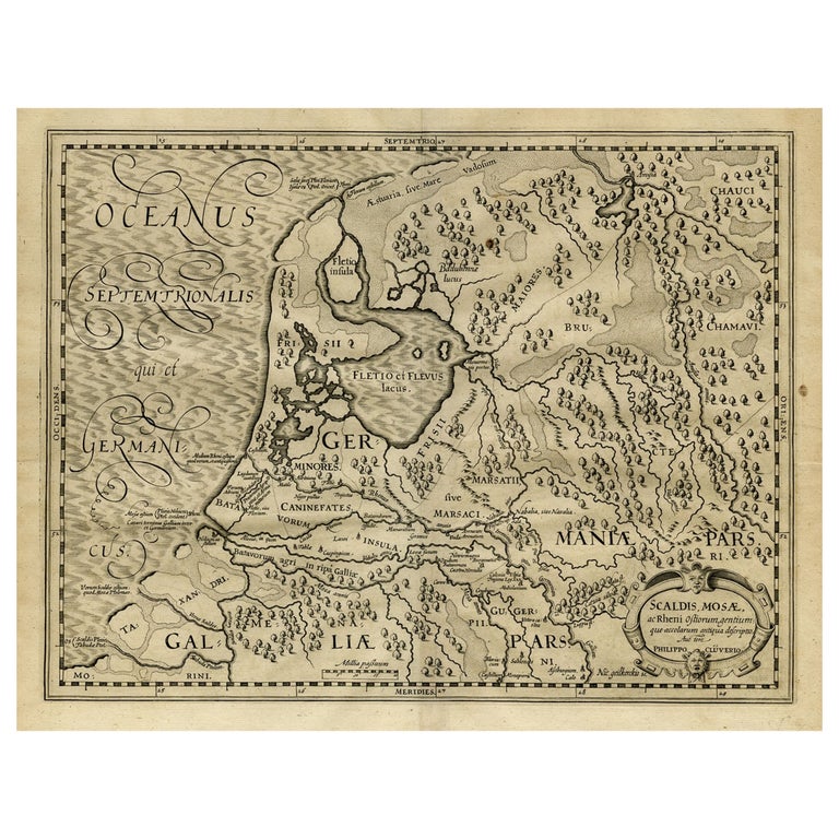 Antique Latin Map of the Netherlands and Germany, Incl Roman Forts, Etc ...