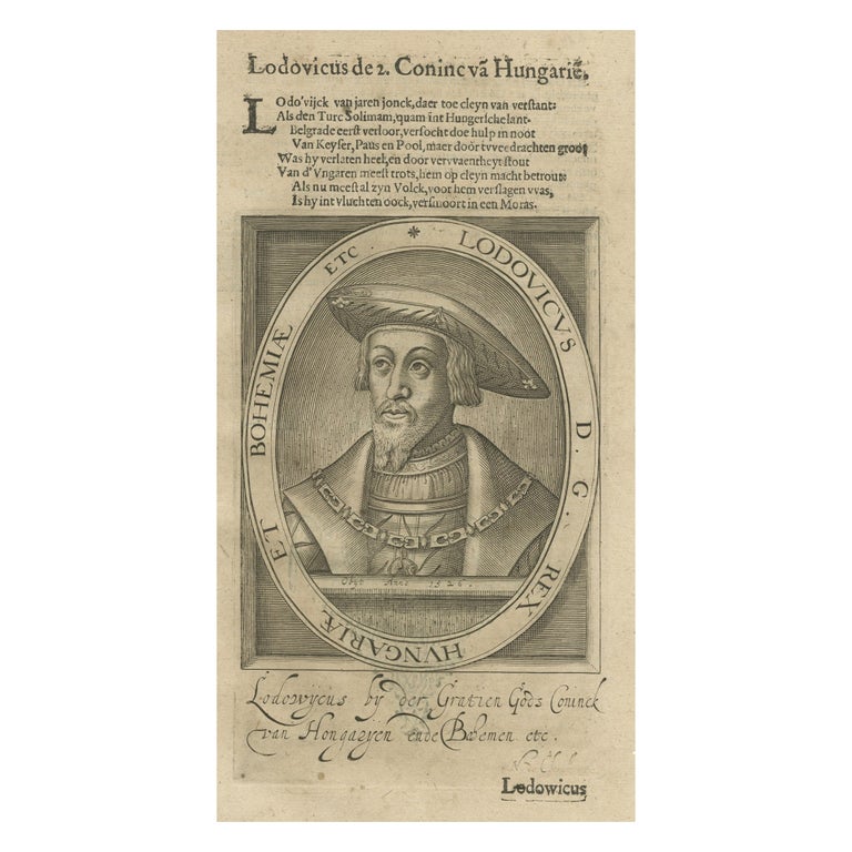Original Engraved Portrait of Louis II, King of Hungary, Croatia and ...