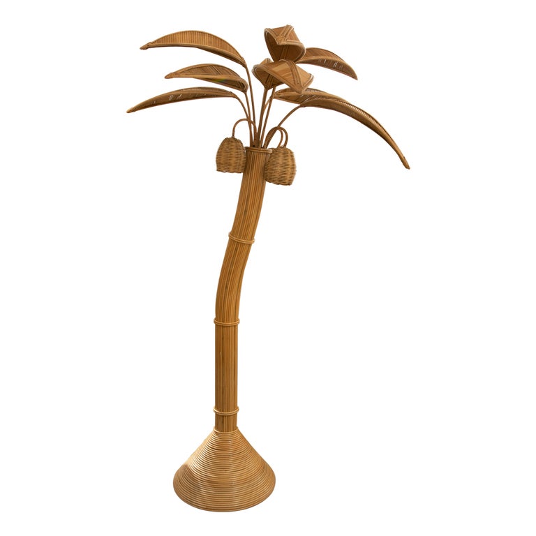 1980s Spanish Woven Wicker Green Palm Tree Statue For Sale at 1stDibs