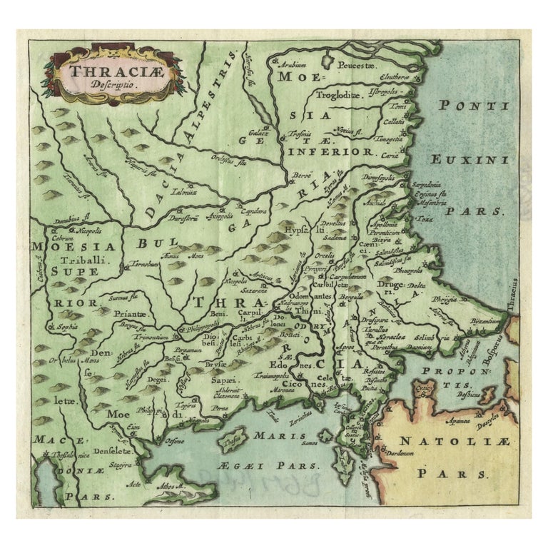 Charming Miniature Map of Thrace or Thrake in Southeast Europe, 1685 ...