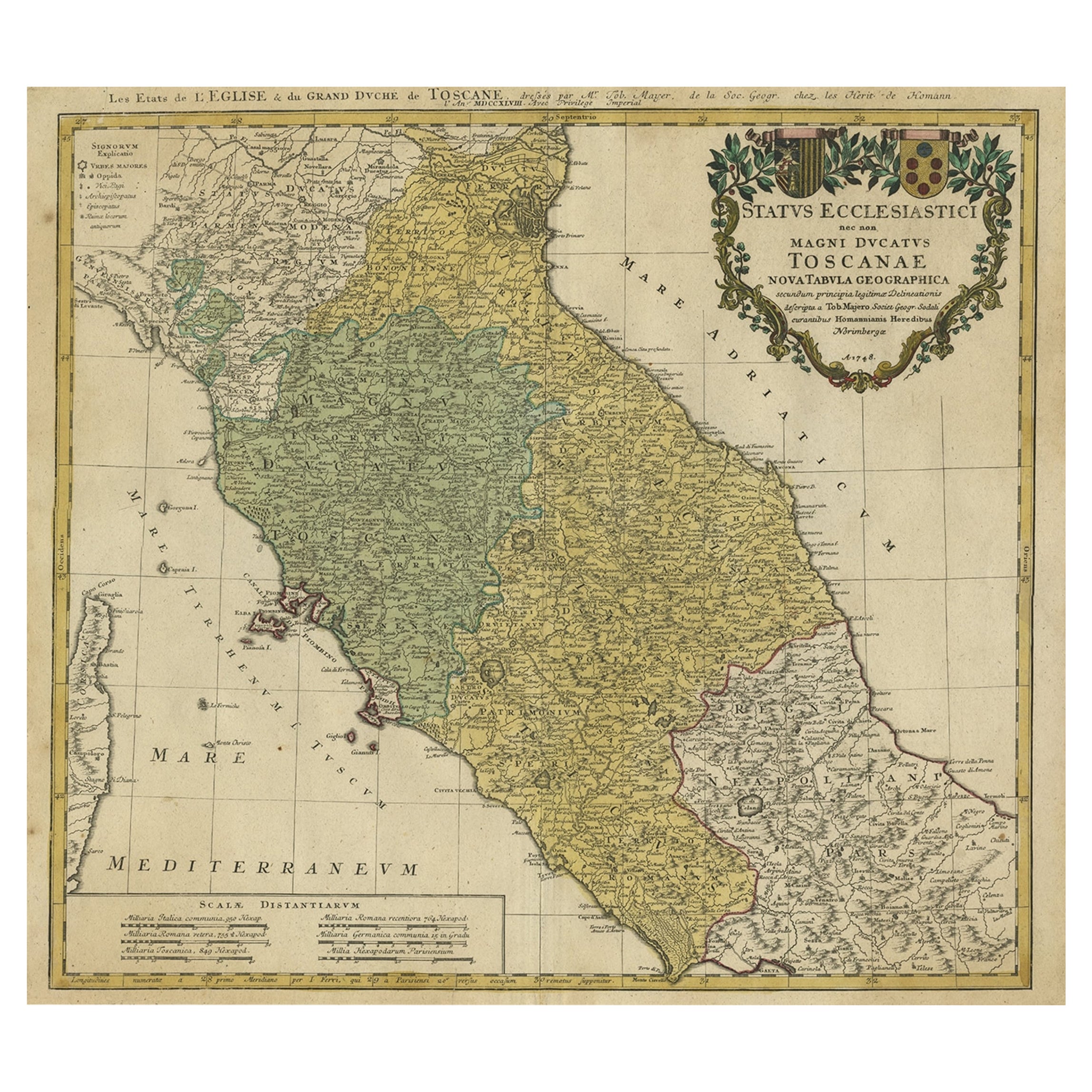 Map of Central Italy with a Cartouche Showing the Arms of Rome and ...