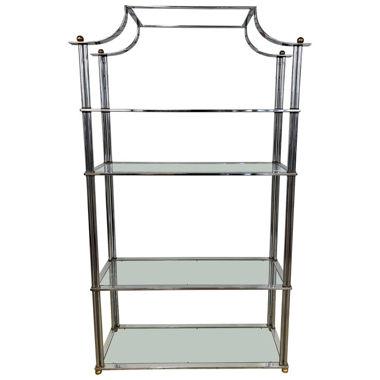 Mid-Century Modern Chrome and Glass Etagere Etegere Library Shelving ...