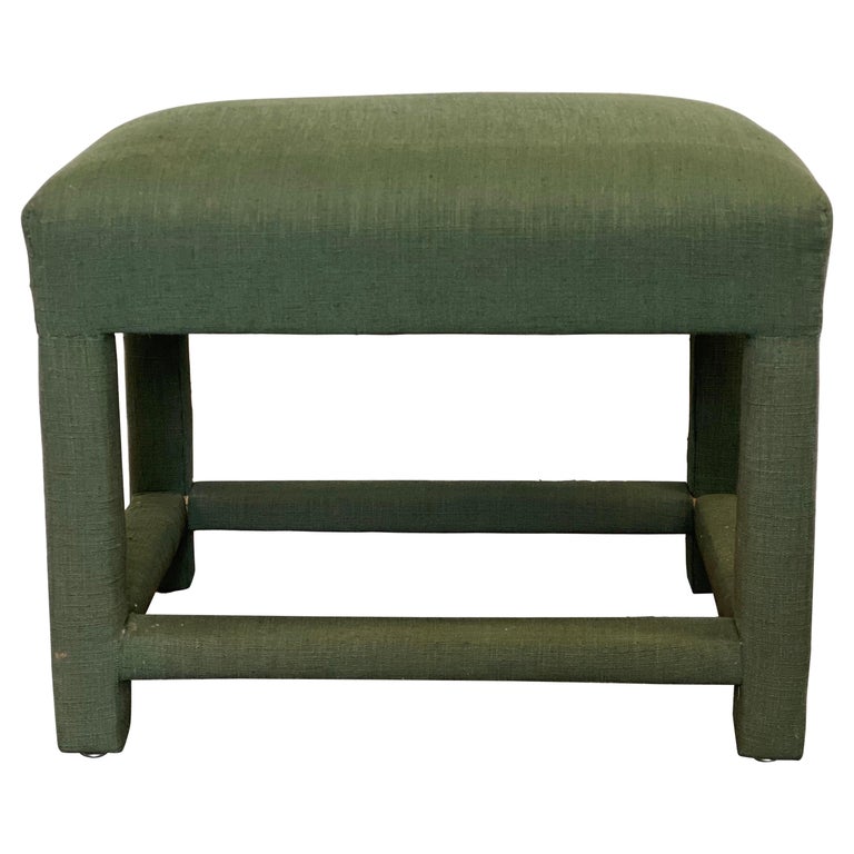 Custom Upholstered Green Linen Wrapped Stool For Sale at 1stDibs