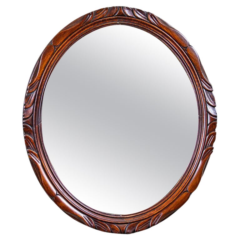 Mid-20th Century Oval Mirror in Beech Frame at 1stDibs