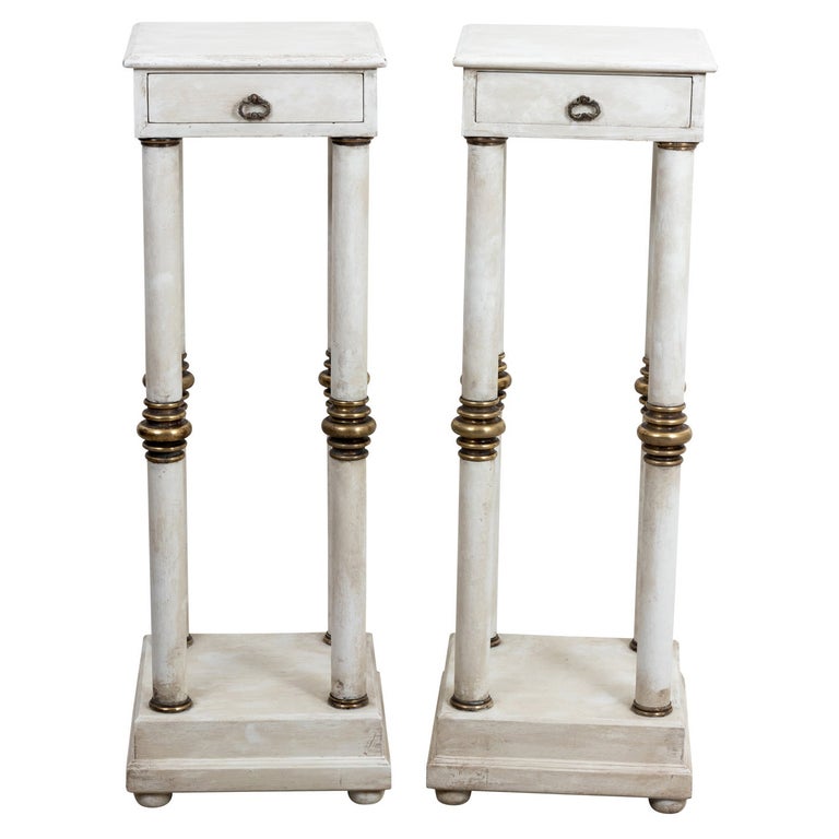 Pair of White Painted Pedestals at 1stDibs