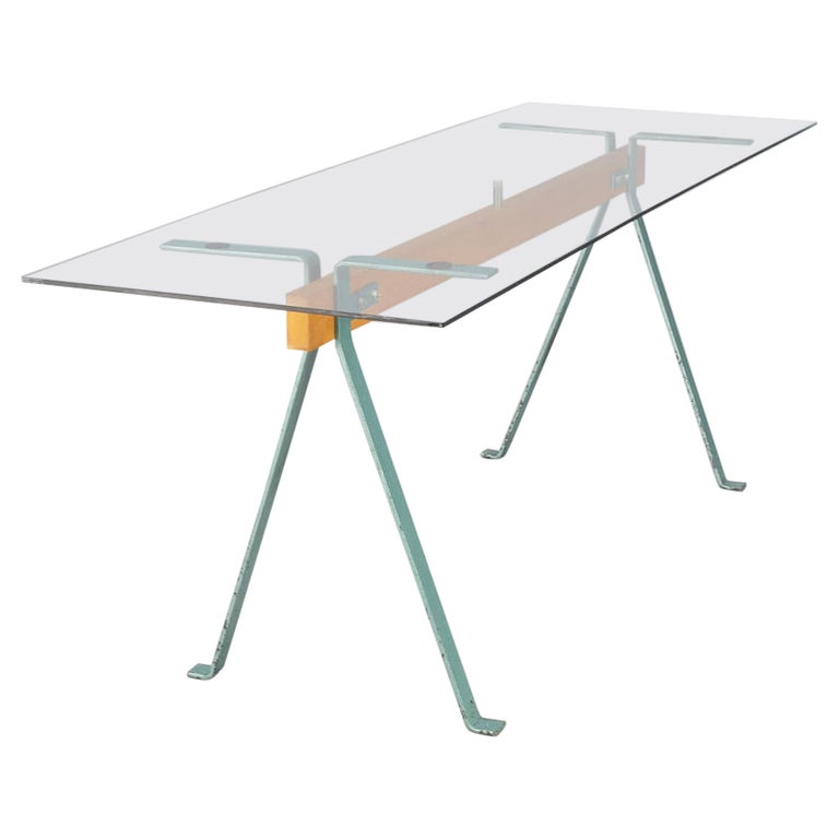 70s Metal and Glass Table Desk Attr Enzo Mari For Sale at 1stDibs