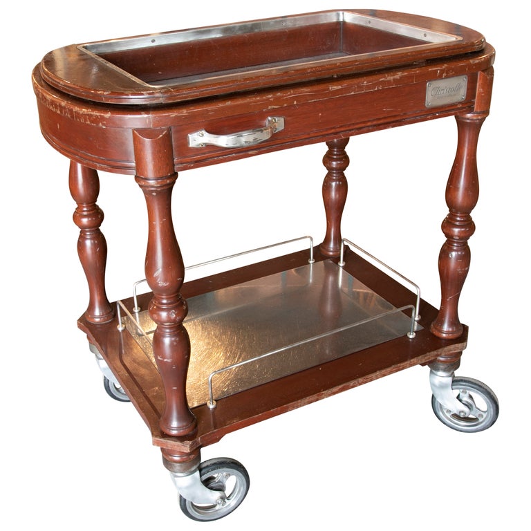 1980s French Christofle Paris Wood and Aluminium Food Trolley at 1stDibs