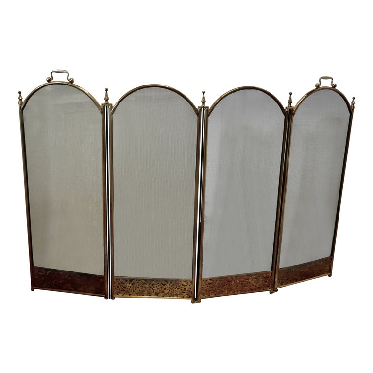 Large Folding Brass and Iron Fire Guard for Inglenook Fireplace at 1stDibs