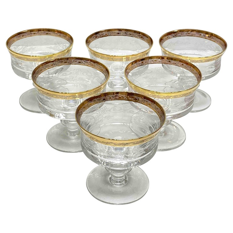 Set of Six Glass Champagne Goblets with 24k Gold Rim, Moser Glass ...