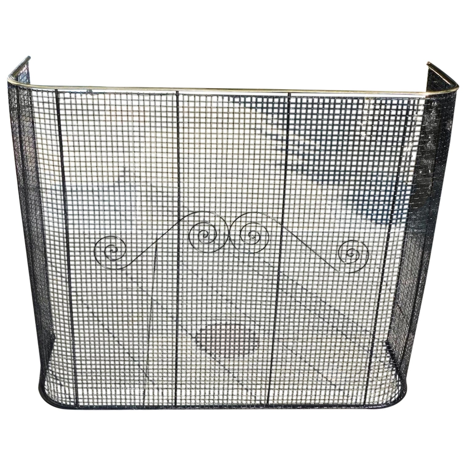 American Brass and Iron Fireplace Screen with Decorative Wire Work ...