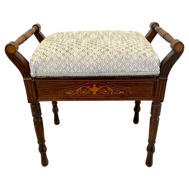 Antique Edwardian Freestanding Quality Rosewood Inlaid Piano Stool For ...