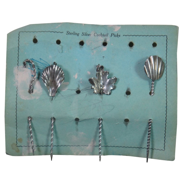 4 Barley Twisted Sterling Silver 925 Cocktail Olive Cheese Picks Shell ...