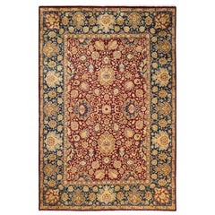 Red Geometric Wool Oriental Rug, Traditional Carpet Handwoven Area Rug ...