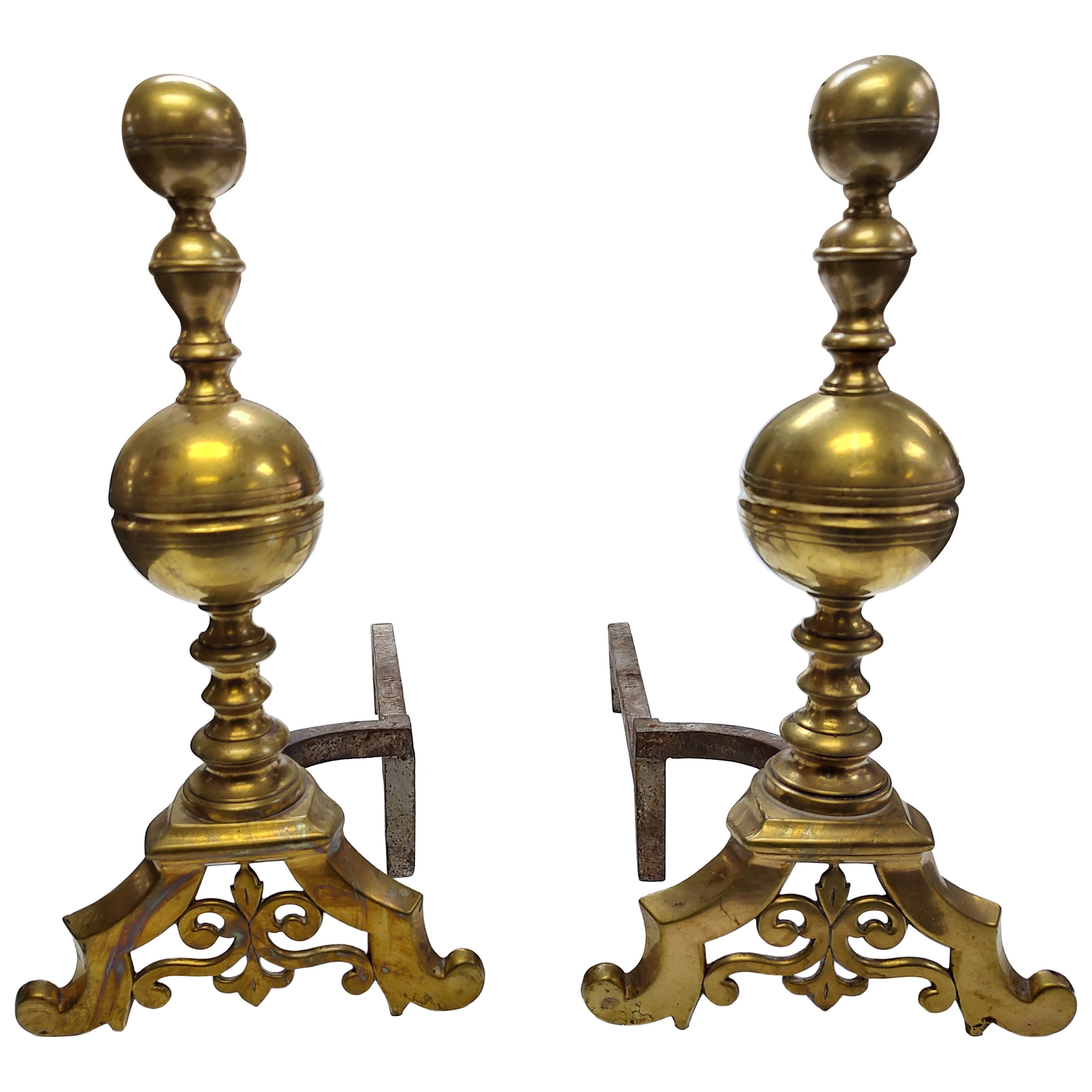 Pair of Mid Century Brass Anchor Andirons by Puritan at 1stDibs