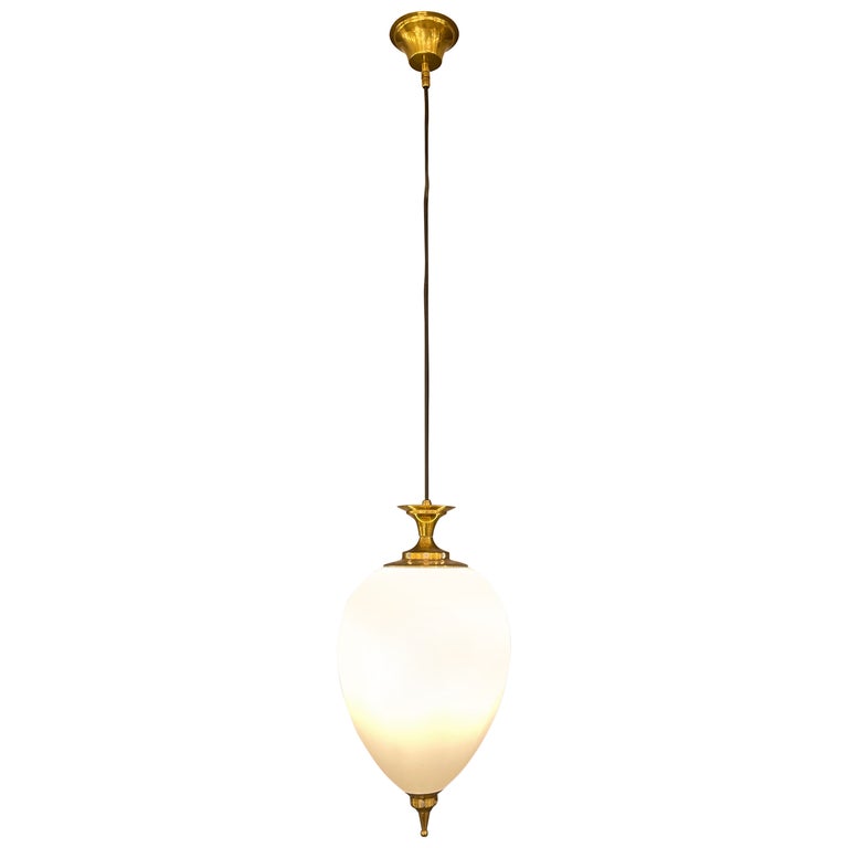 Italian Hanging Lamp in Brass and Murano Glass, circa 1950s at 1stDibs