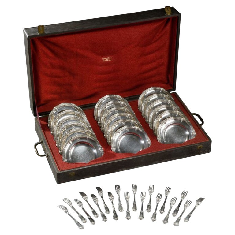 Puiforcat French high class Lunch plates + fork Sterling Silver Set of ...