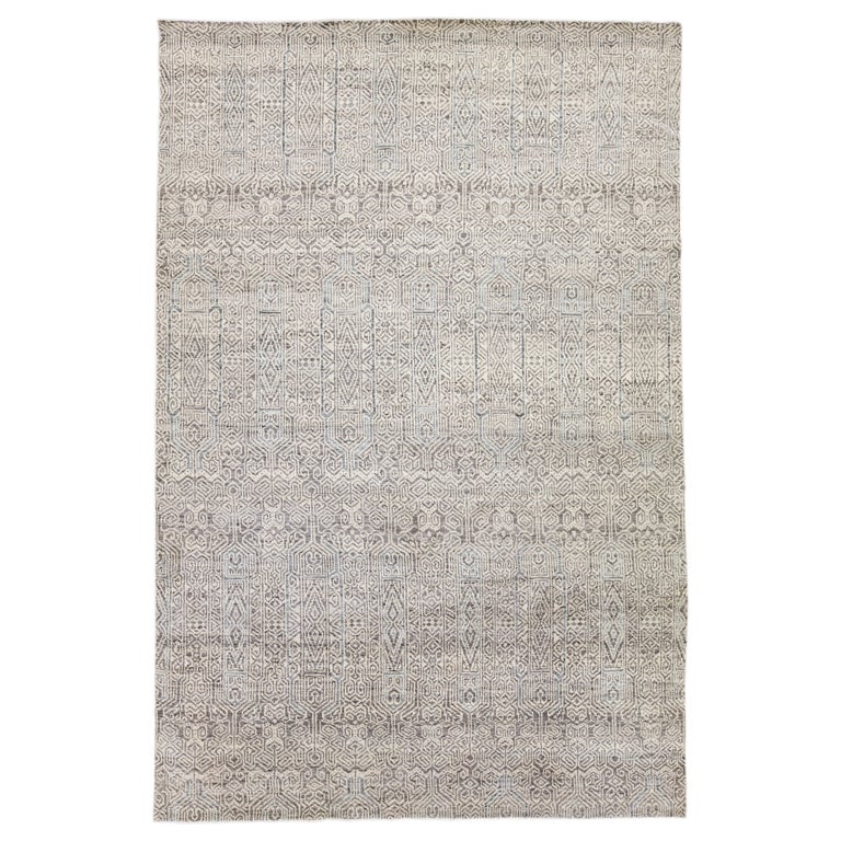 Modern Apadana's Safi Collection Handmade Allover Designed Beige Wool ...