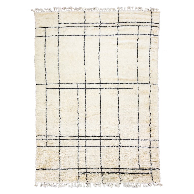 Ivory Modern Moroccan Style Handmade Geometric Wool Rug by Apadana For ...