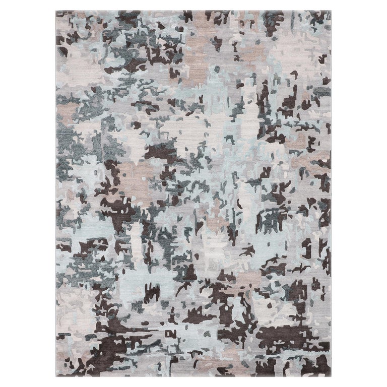 Luxurious Handcrafted Dark Gray / Light Blue Runner For Sale at 1stDibs