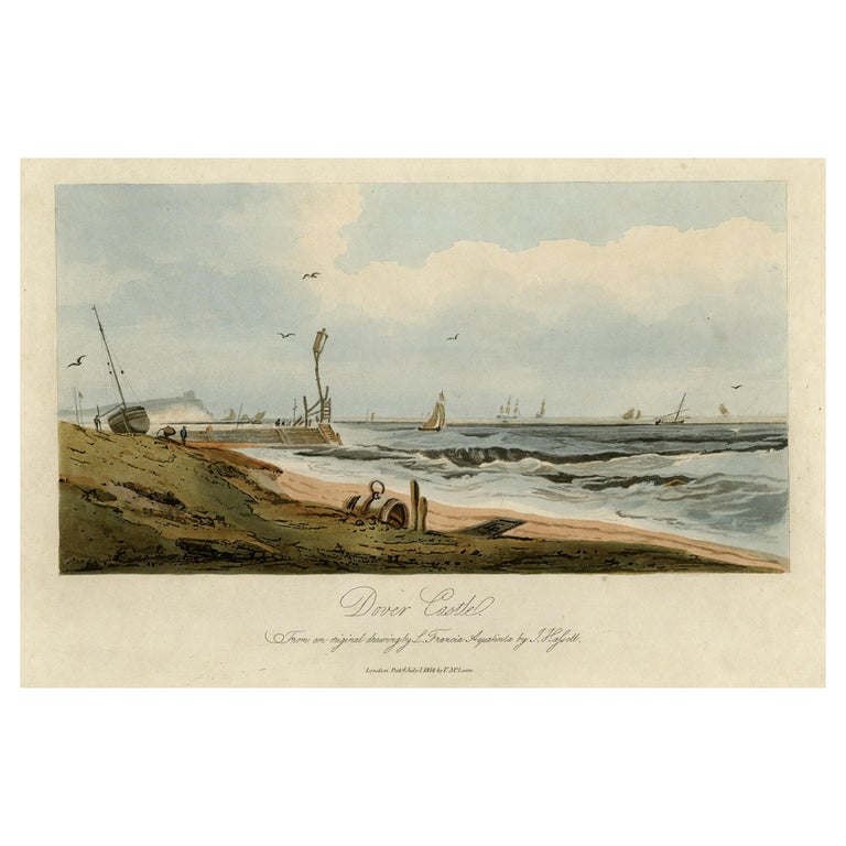 View of Dover Castle Atop the Cliffs in the Background, England, 1818 ...
