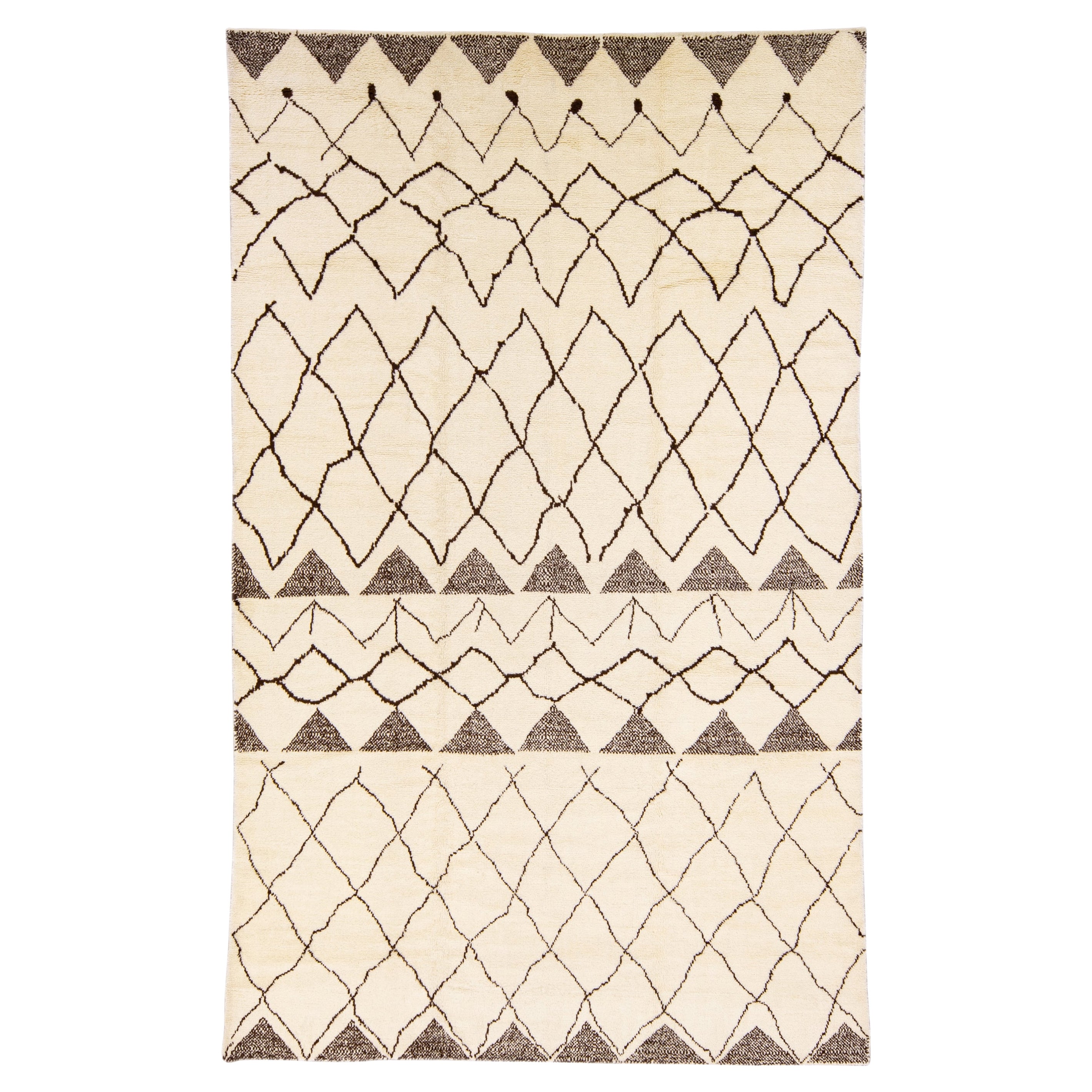 Modern Moroccan Style Handmade Tribal Motif Ivory Wool Rug For Sale at ...