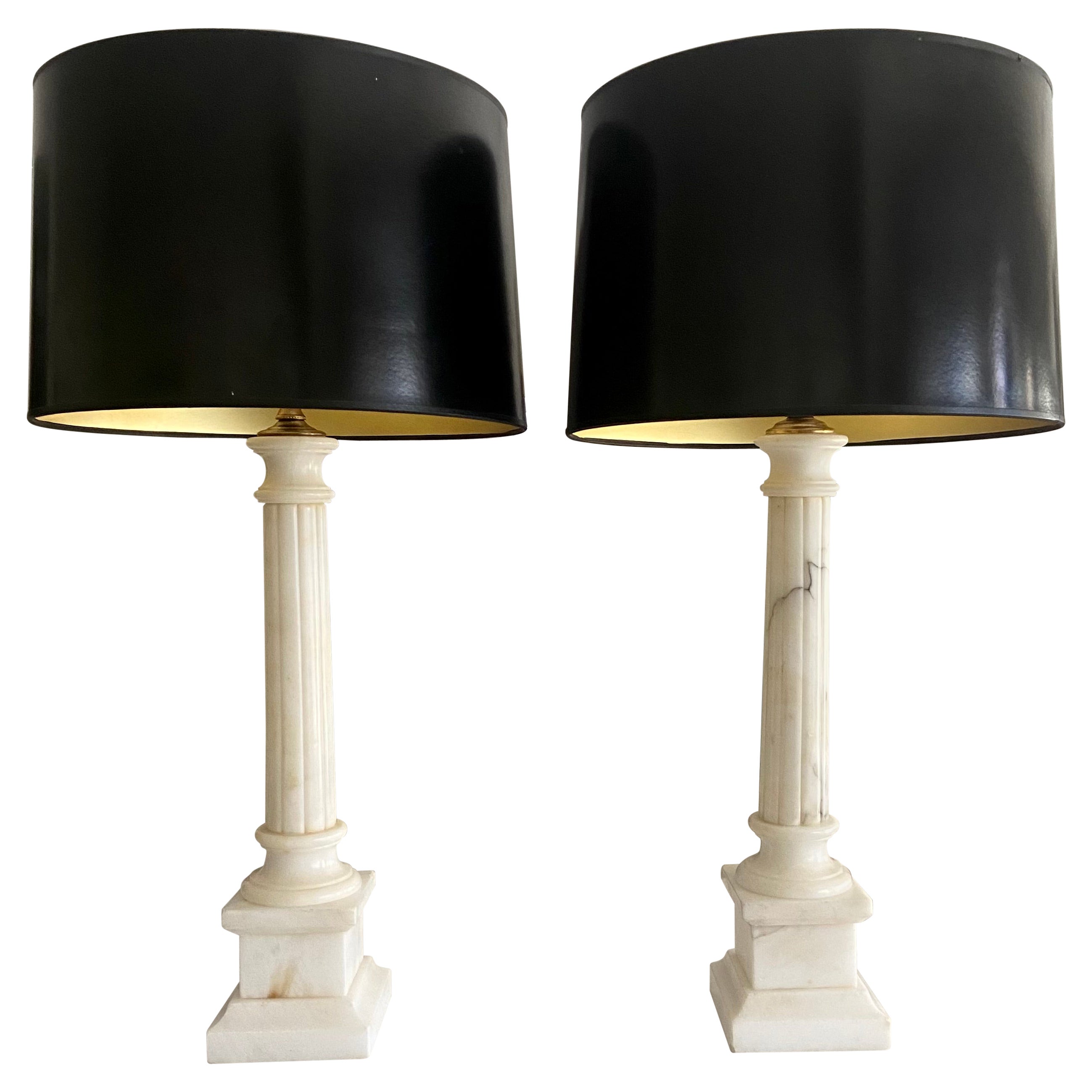 Pair of 1950s Italian Alabaster Column Lamps at 1stDibs