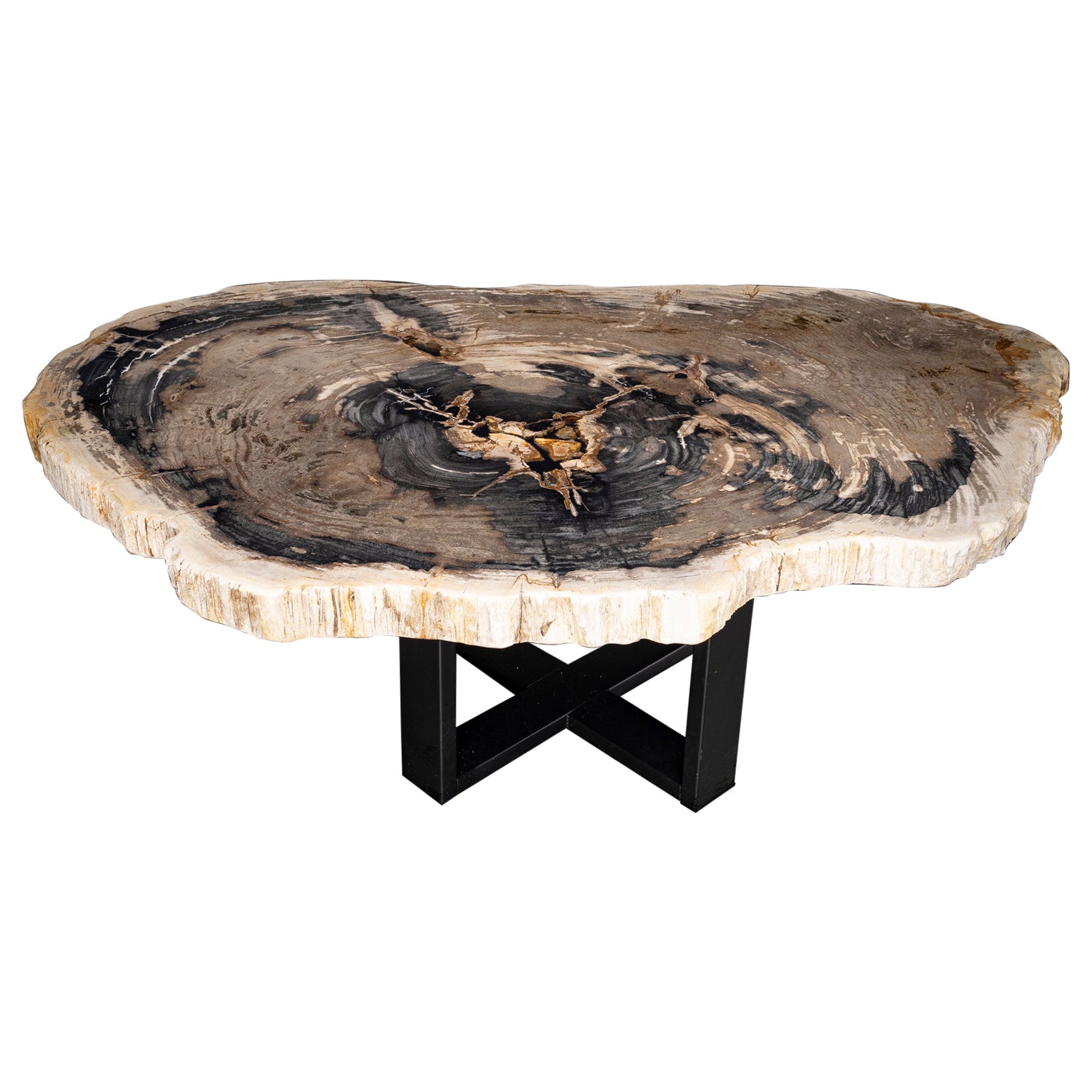 Pair of Labradorite Gemstone Center Tables with Metal Black Powder ...