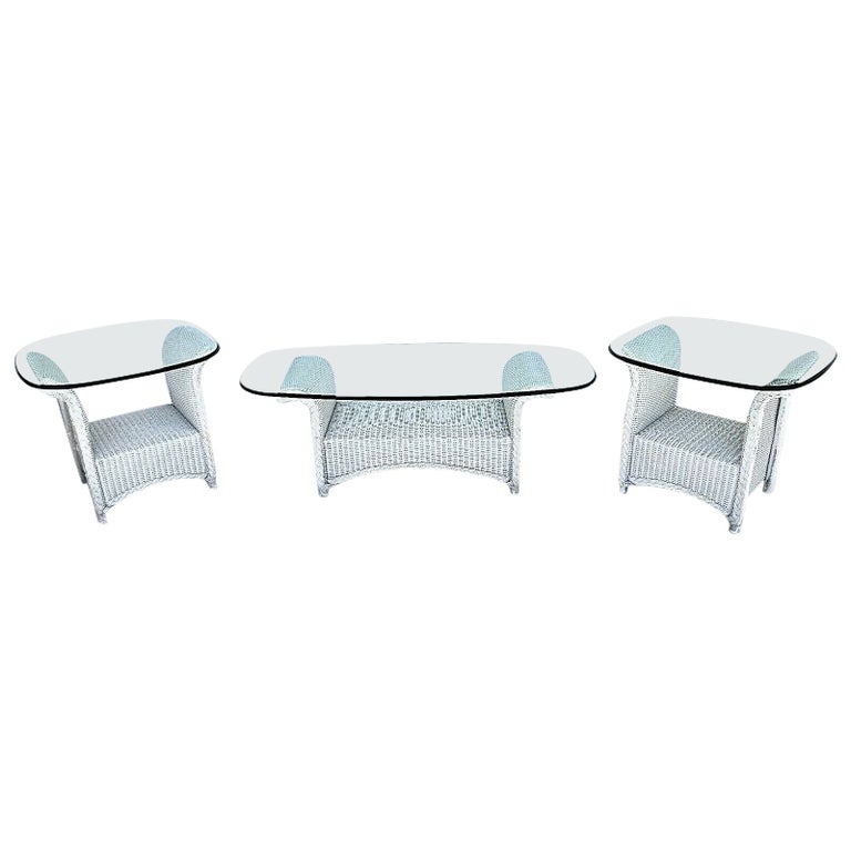 Lloyd Flanders Loom Wicker Tables With Glass - Set of 3 For Sale at 1stDibs