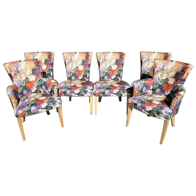 Set of Six Upholstered Dining Chairs with Fine Floral Tapestry and ...