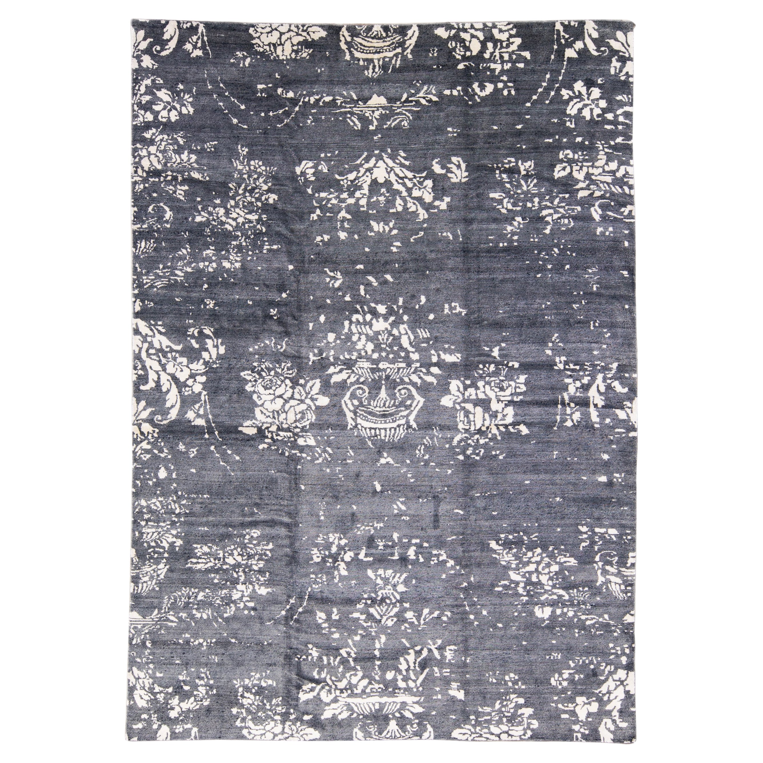 Rug and Kilim’s Modern Text Rug, Green and White Floral Mat For Sale at ...