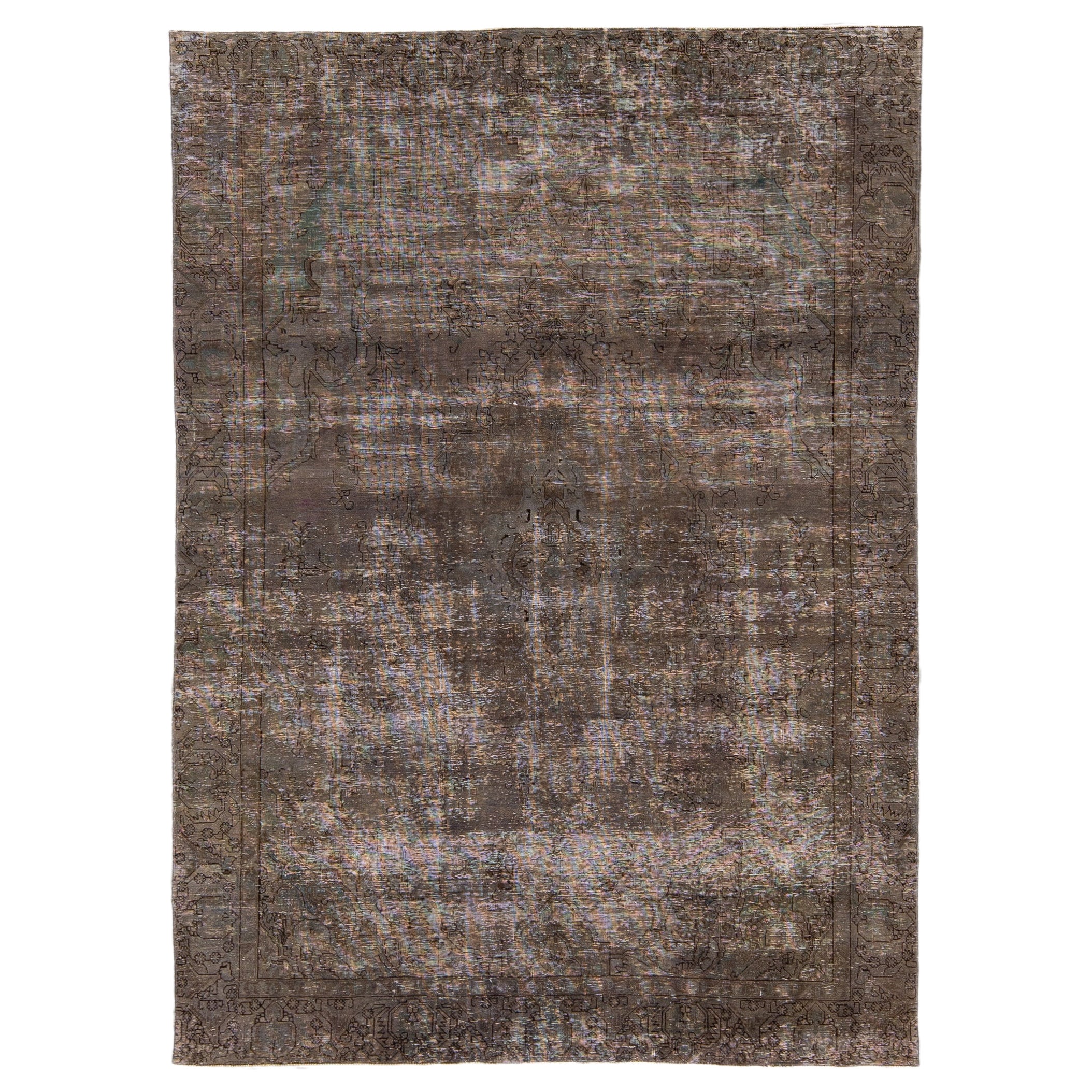 Vintage Distressed Brown and Blue Wool Rug For Sale at 1stDibs