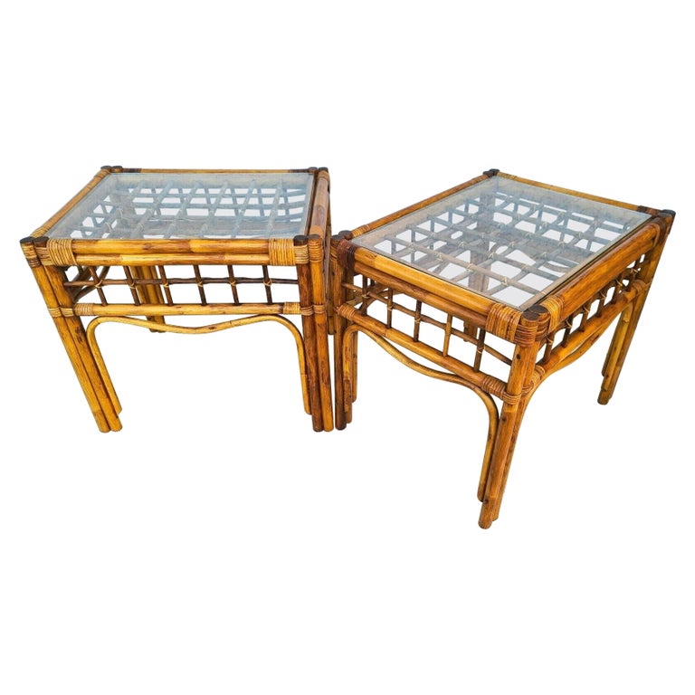 Franco Albini Style Bamboo Rattan Side Tables by Wilshire, Set of 2 For ...