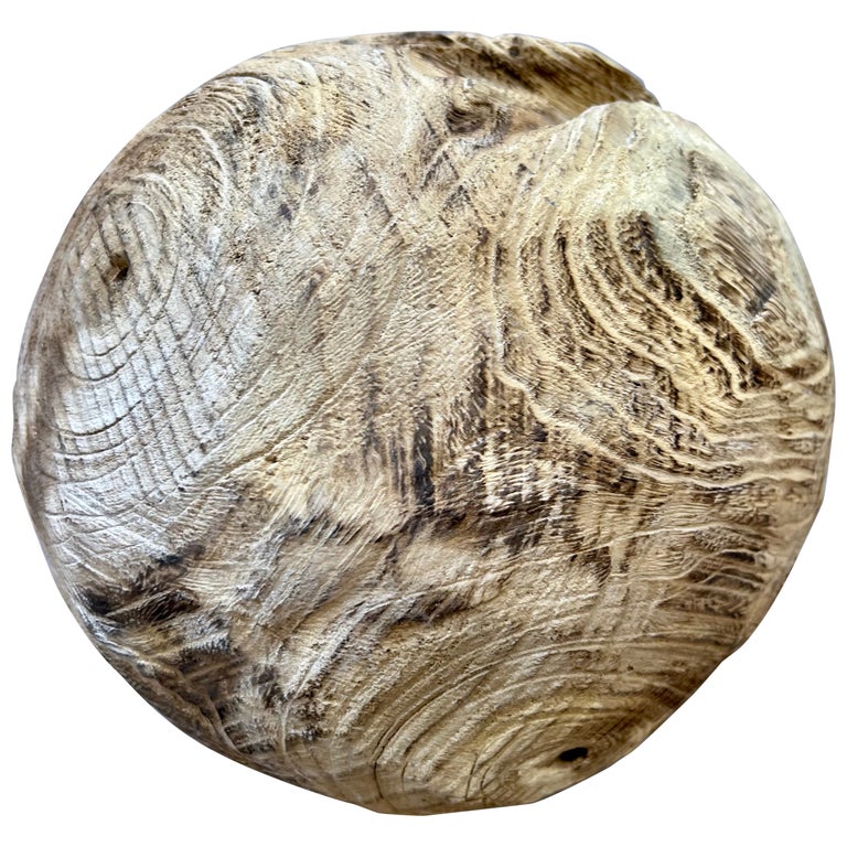Organic Modern Hand-Carved Wood Folk Art Ball Sphere For Sale at 1stDibs