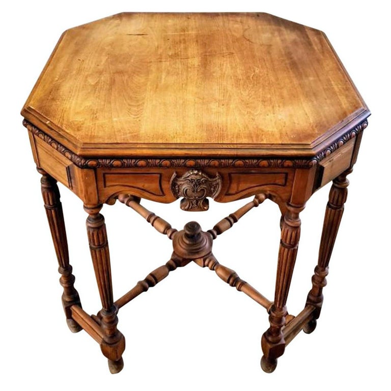 Antique American Victorian Carved Walnut Octagonal Center Table For ...