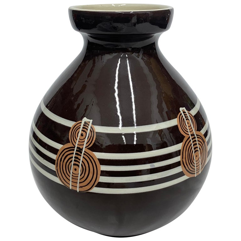 1940s Art Deco Brown and white Ceramic Italian Vase at 1stDibs