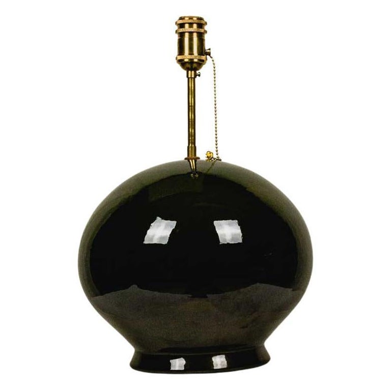 Green Ceramic and Brass Baluster Lamp at 1stDibs