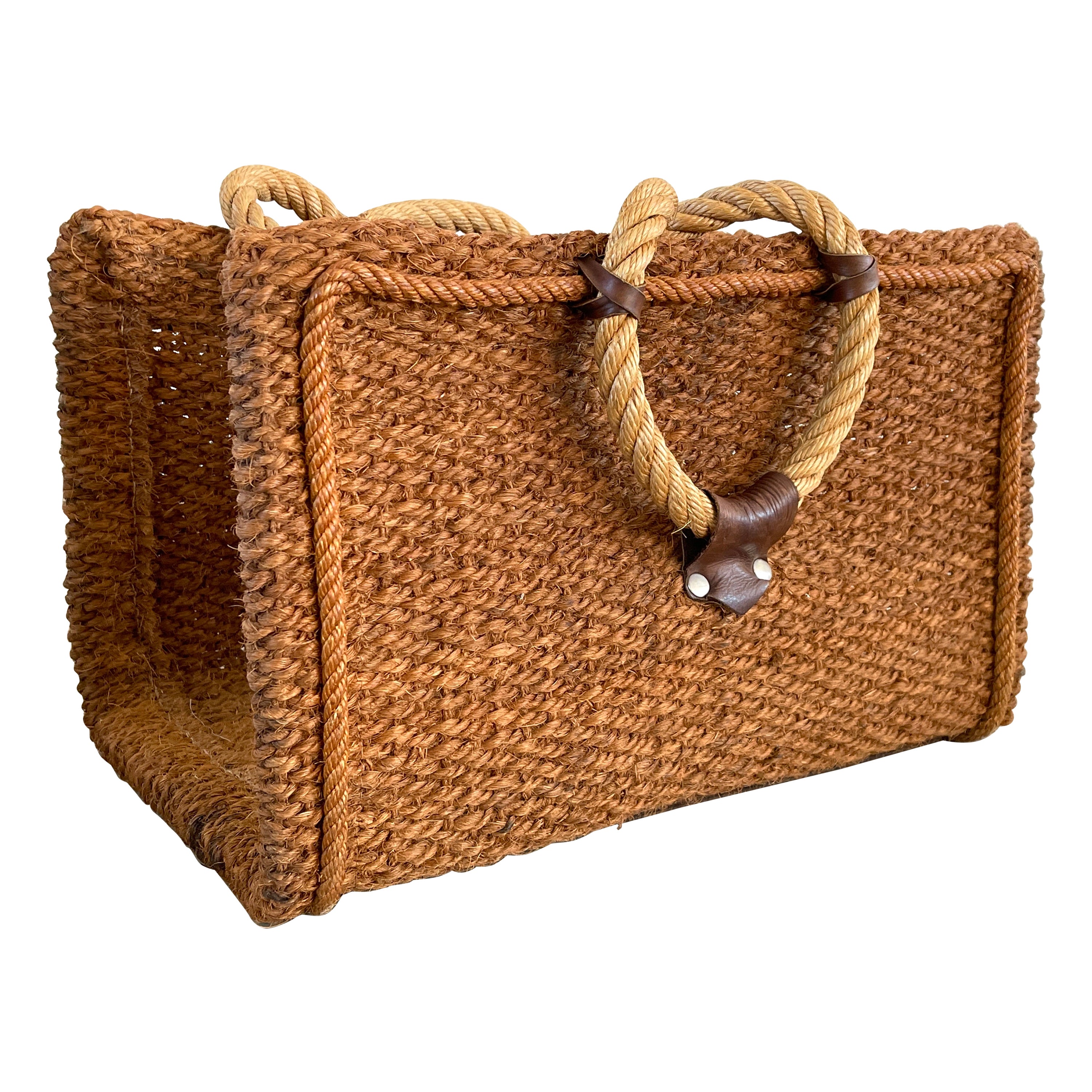 Italian Wicker Basket with Rope Handle, 1950s at 1stDibs