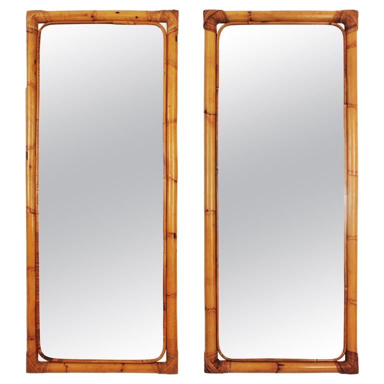 Pair of Bamboo Rectangular Mirrors at 1stDibs