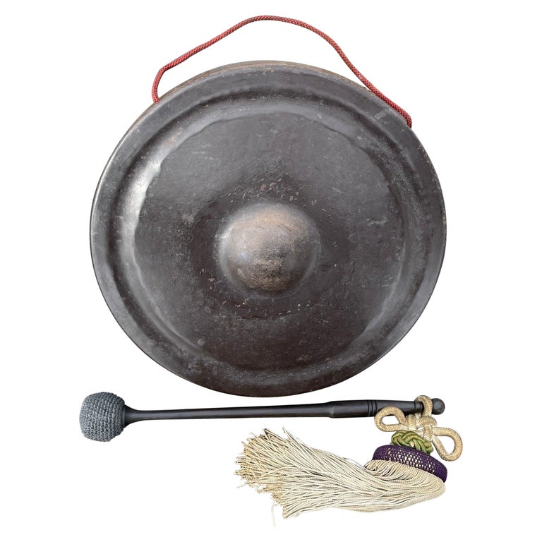 Japanese Antique Bronze Gong Set and Beautiful Silk Striker at 1stDibs