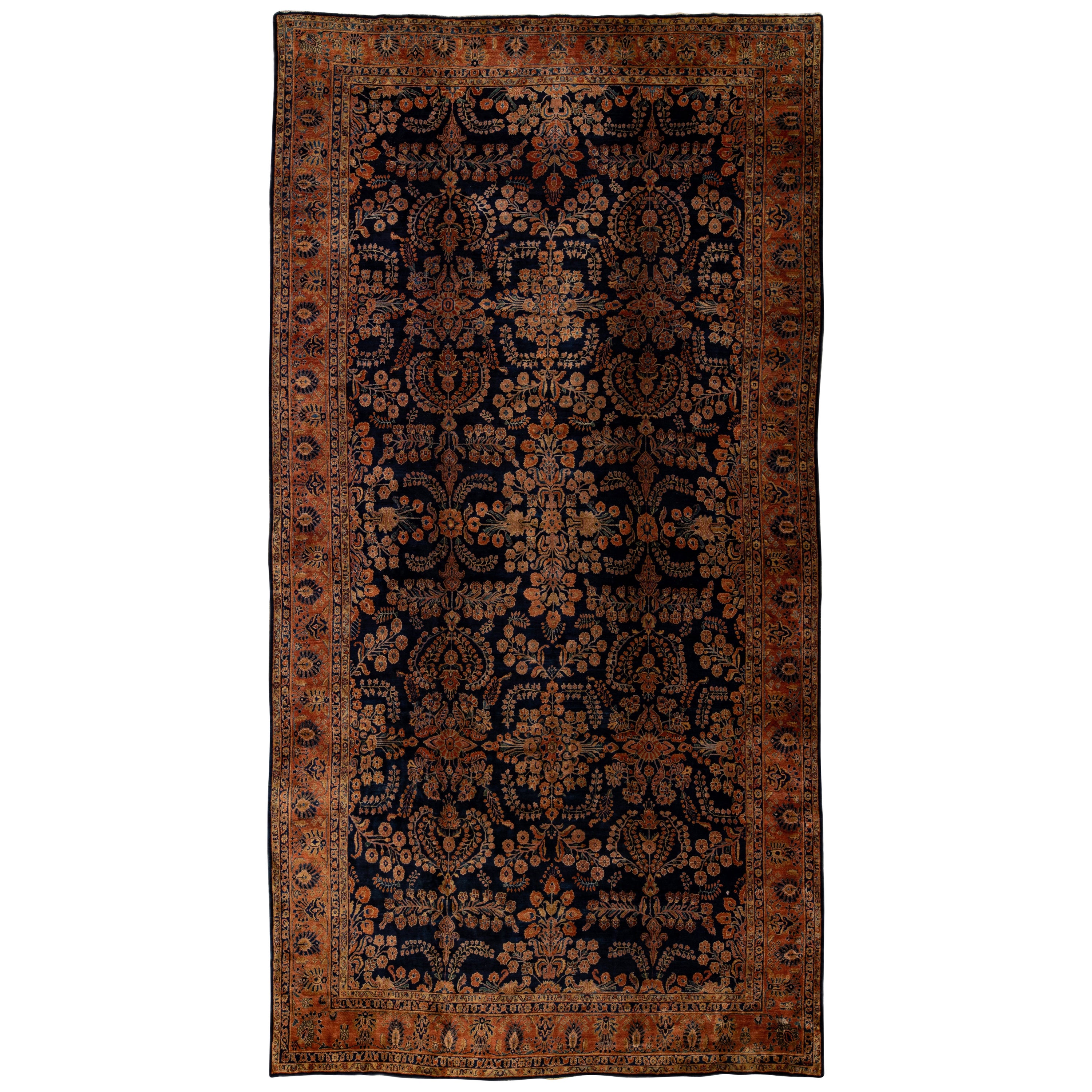 Antique Sarouk Farahan with Floral Motifs in Salmon, Green, Beige and ...