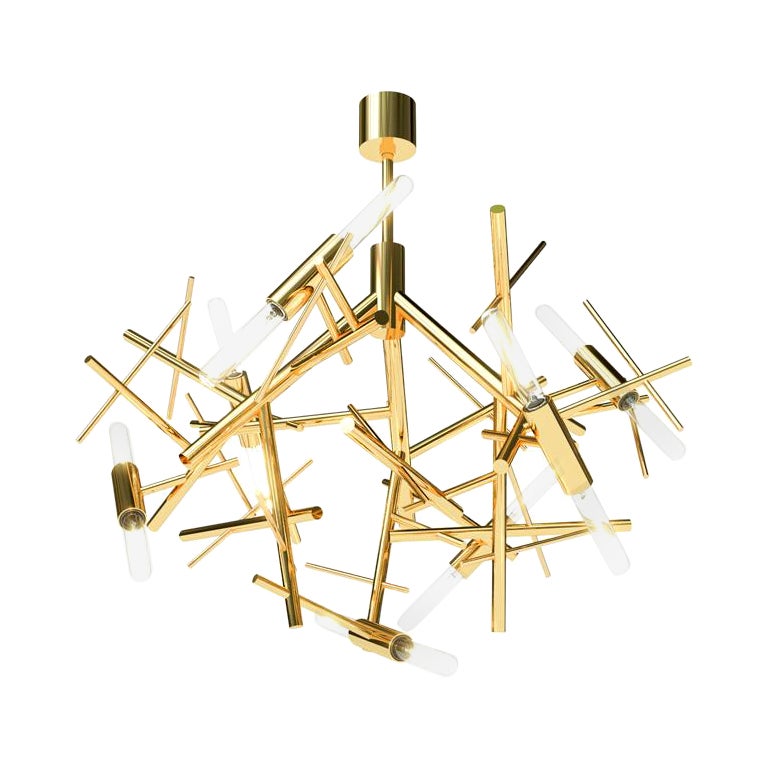 Modern Chandelier, Brass Finish, Linea Collection '110-120 Voltage' For ...