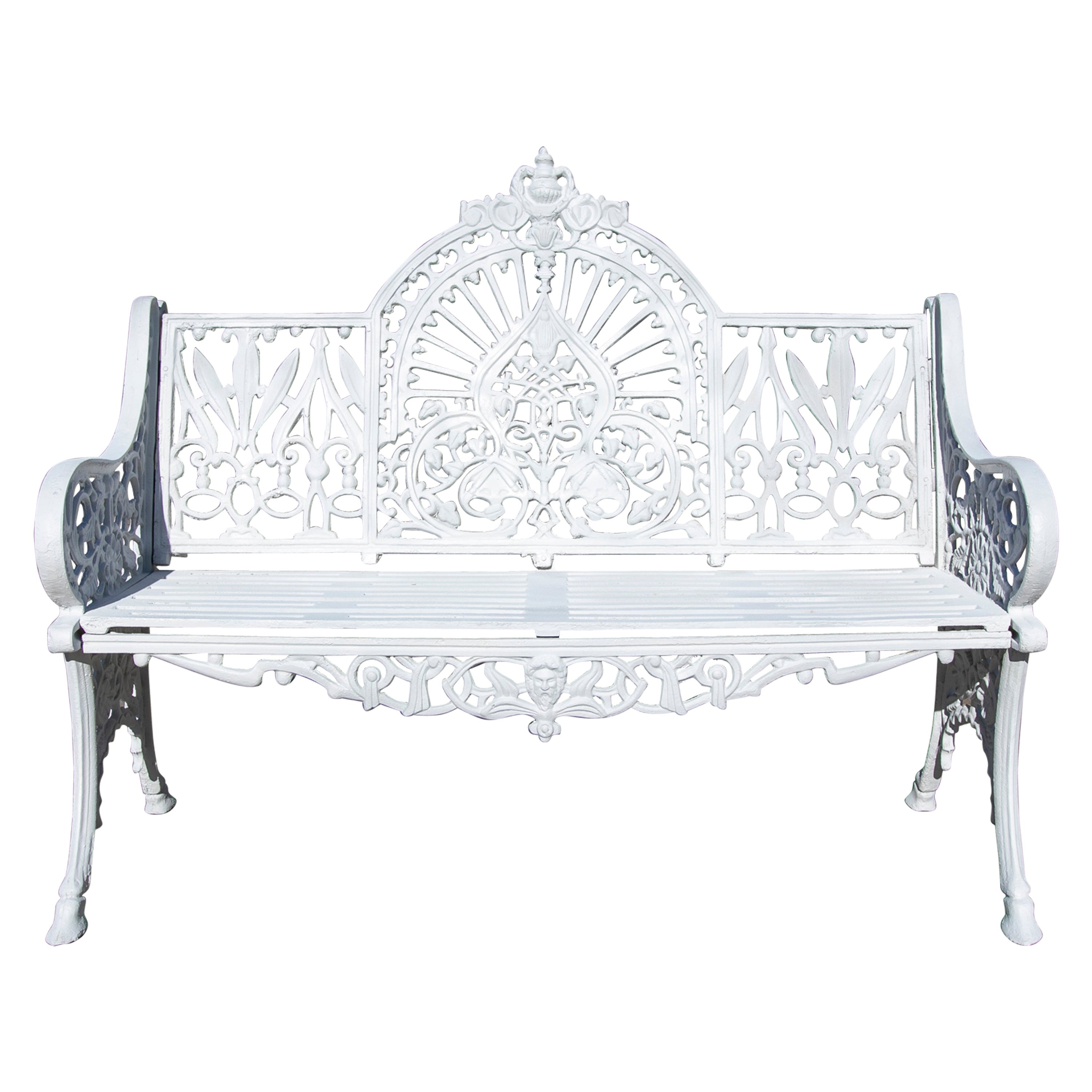 Antique French Victorian White Painted Cast Iron Cameo Garden Bench ...