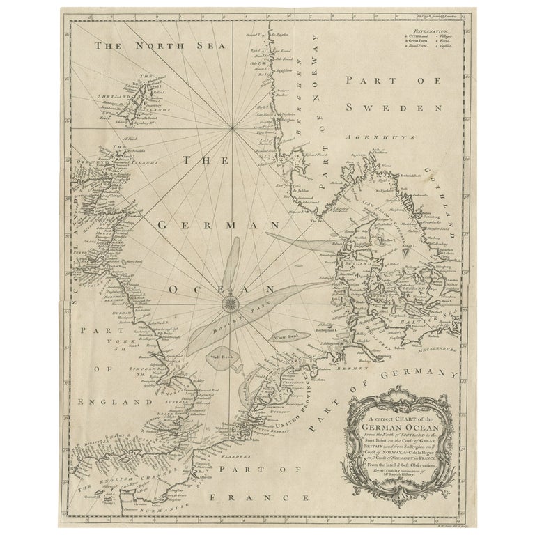 Antique Map of the North Sea From the English Channel to Norway and ...