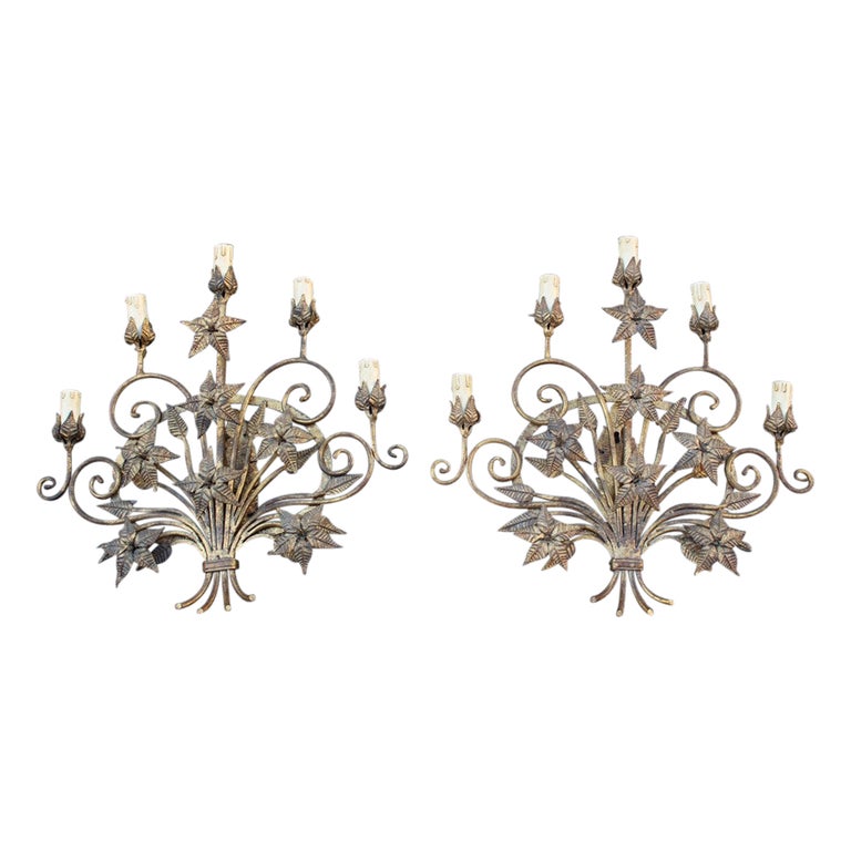 Large Decorative Applique Iron Forged by Hand Italian Flowers Leaves ...